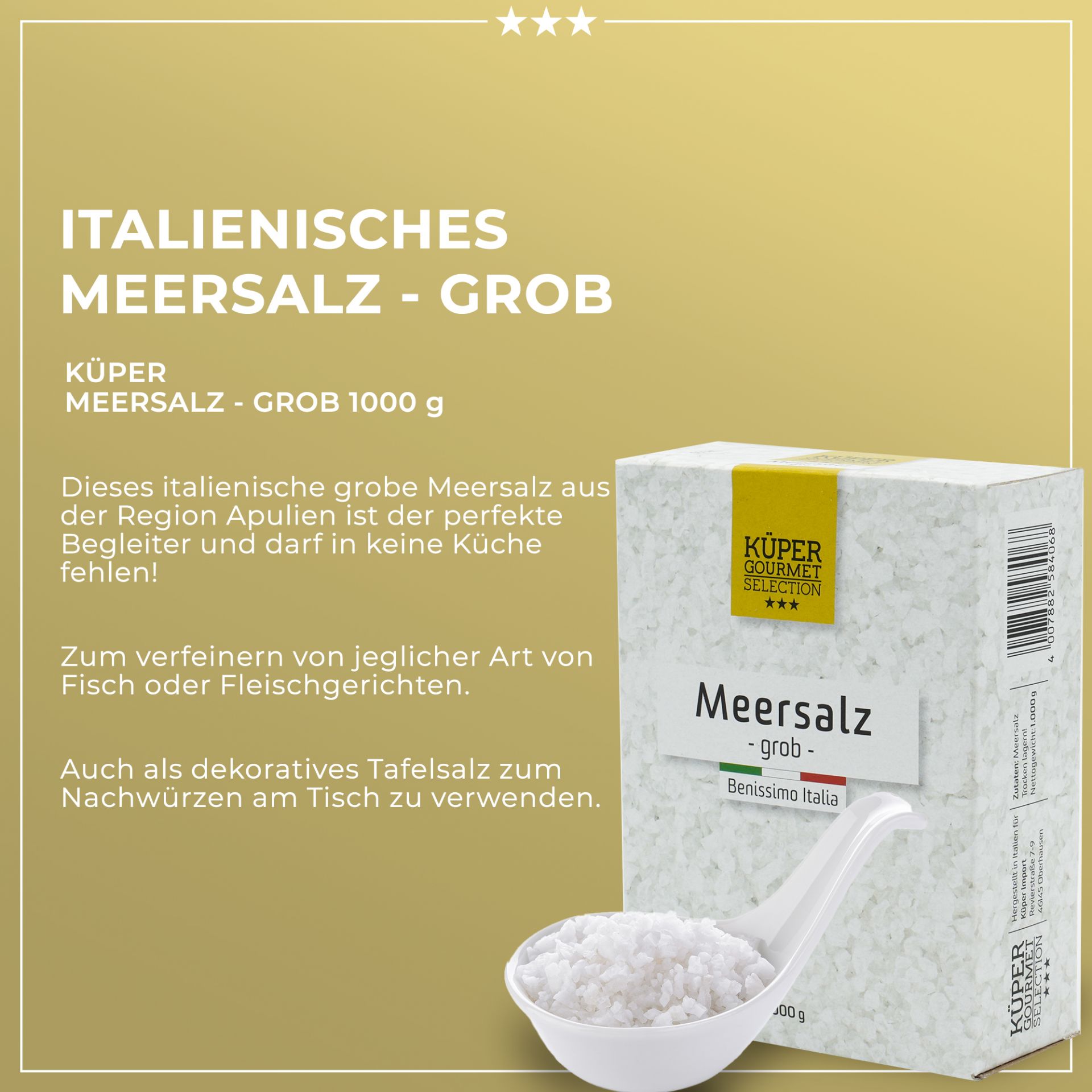 Grobes Meersalz | Küper Selection | Aus Italien | 1000g | 100% ...